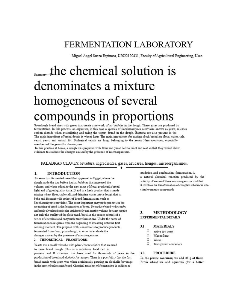Laboratory Report Fermentation | PDF | Breads | Yeast