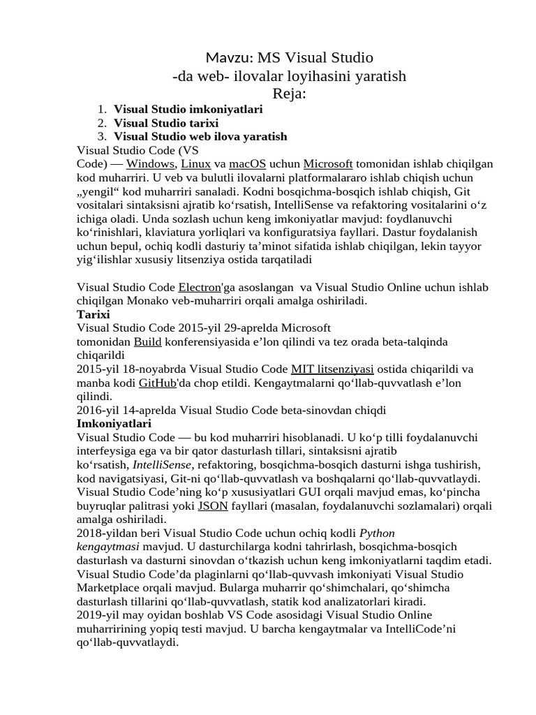 Mavzu MS Visual Studio | PDF