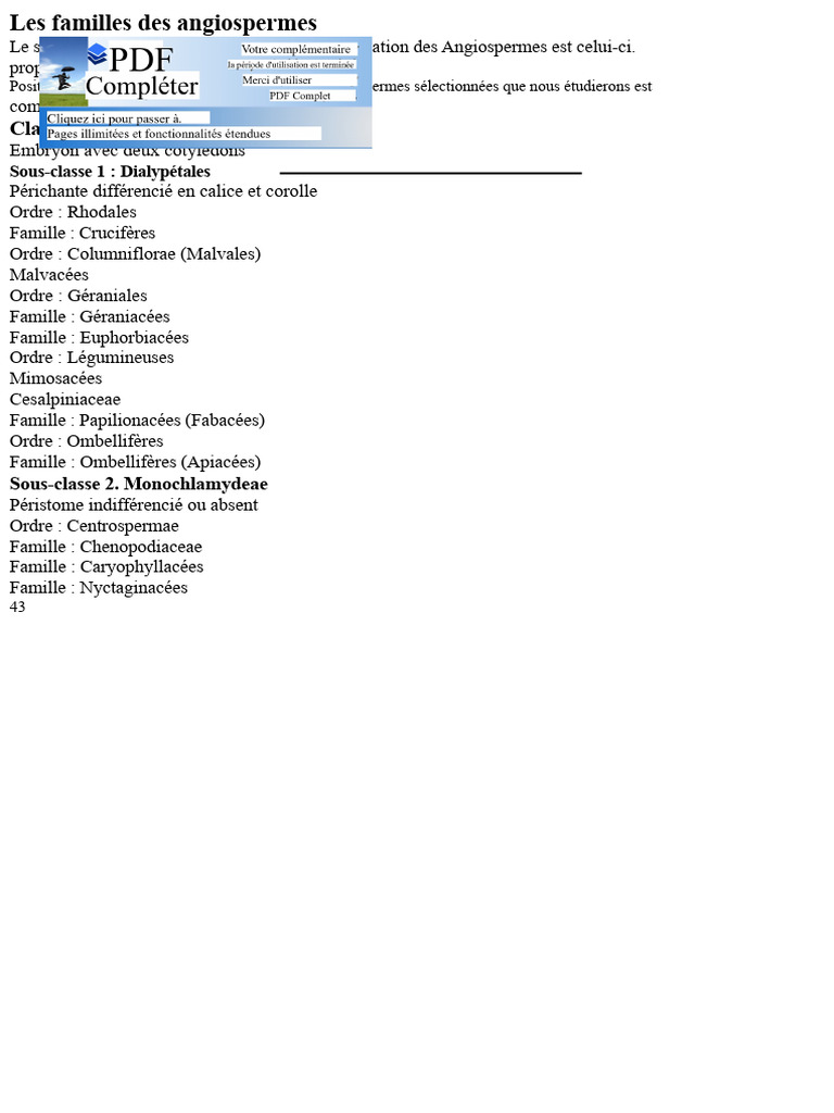 Les Familles Des Angiospermes PDF | PDF | Fleurs | Morphologie végétale