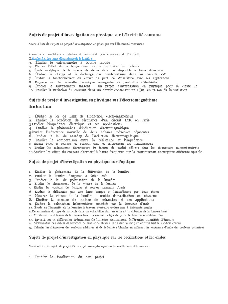Projets d'investigation en physique électrique | PDF | Vagues | Champ ...