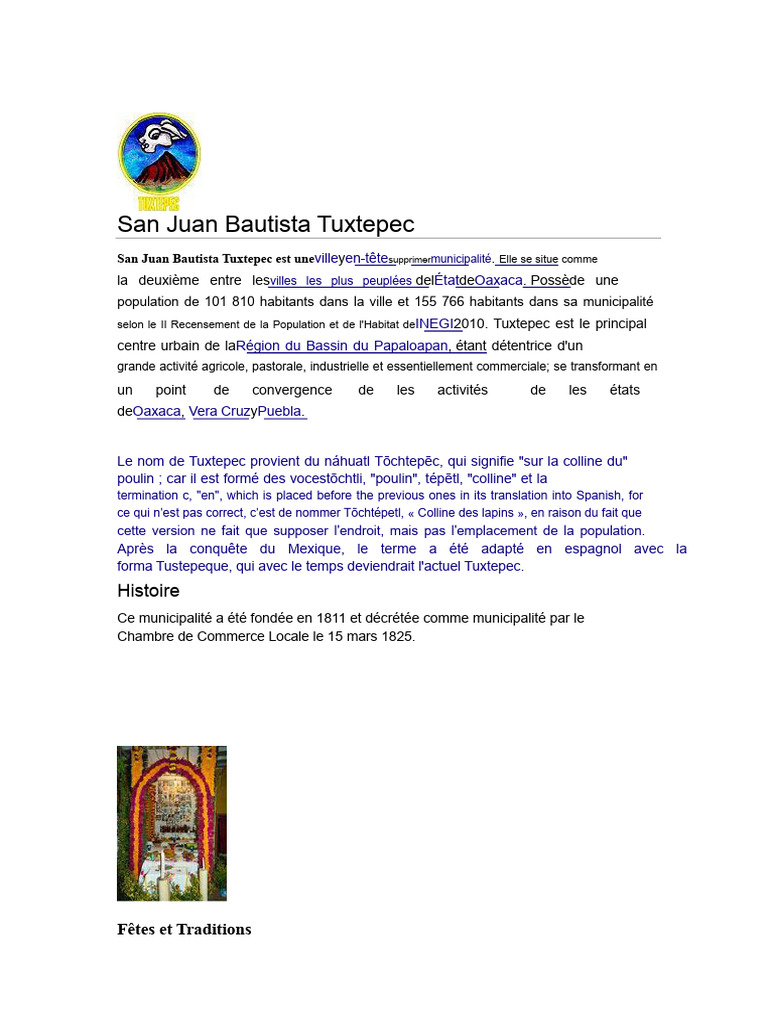 San Juan Bautista Tuxtepec : Culture et Histoire | PDF
