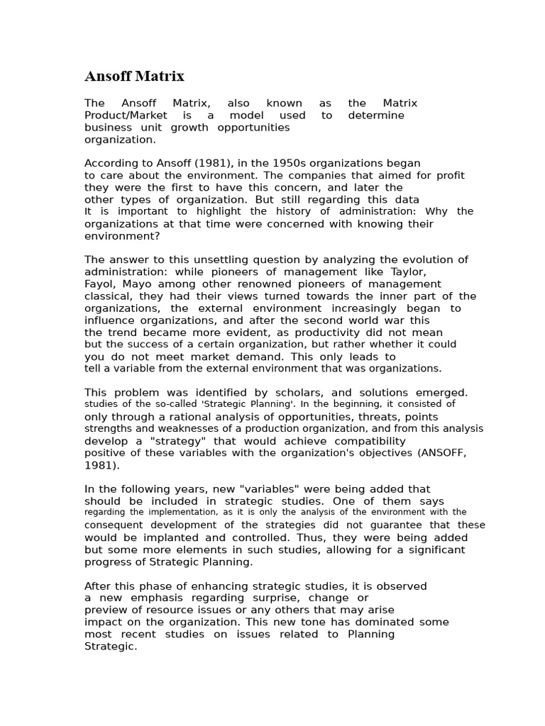 Ansoff Matrix - BCG Matrix - GE Matrix | PDF | Economies | Business