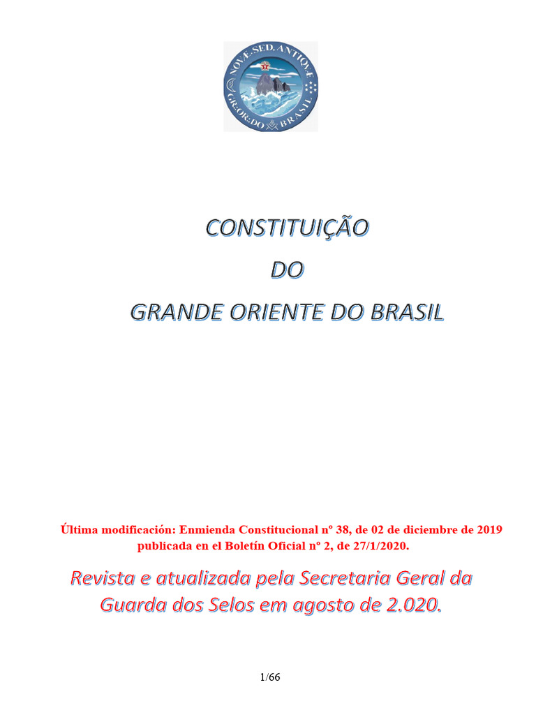 Gob-Pc - Constitución Del Gran Oriente de Brasil | PDF | Masonería ...