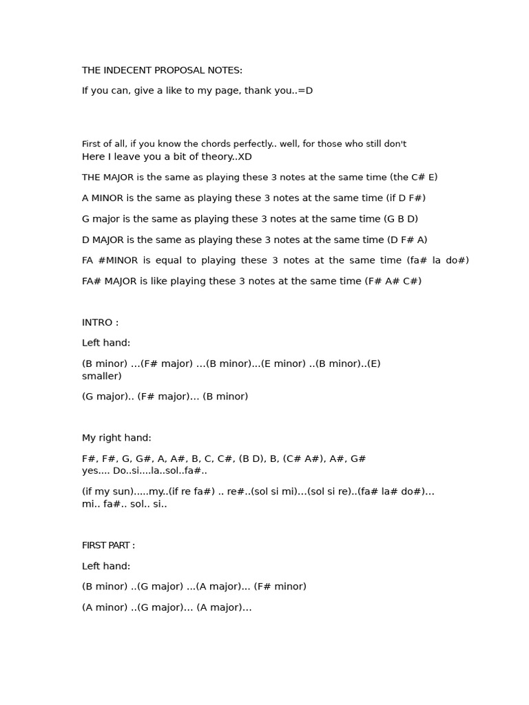 Indecent Proposal Piano Notes Natural and Its Scales | PDF