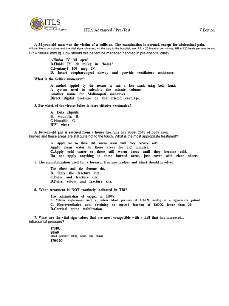 Itls Advanced Pre Test Translated | PDF | Shock (Circulatory ...