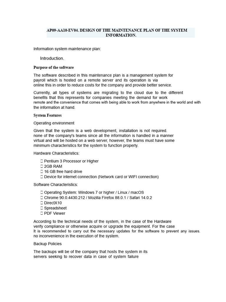 Information System Maintenance Plan | PDF | Backup | Databases