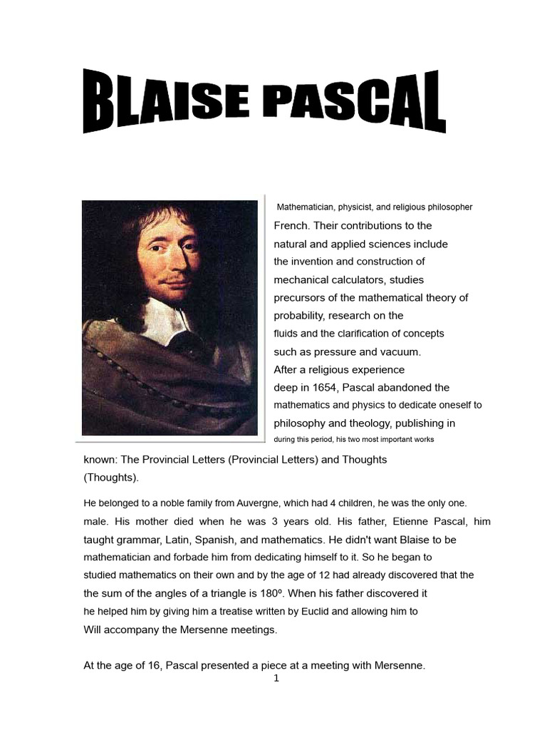 Blaise Pascal: Life and Contributions | PDF | Mathematics