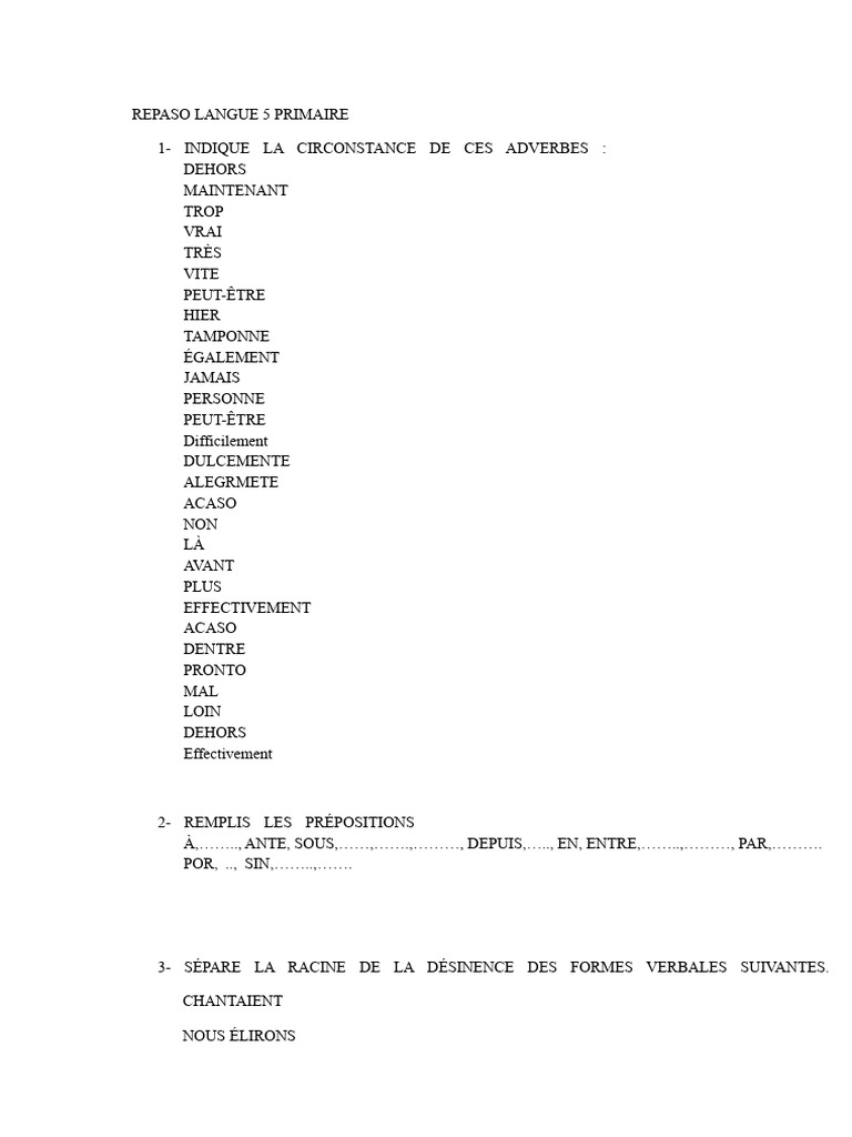 Exercice de langue pour 5e primaire | PDF | Verbe | Lexical semantics