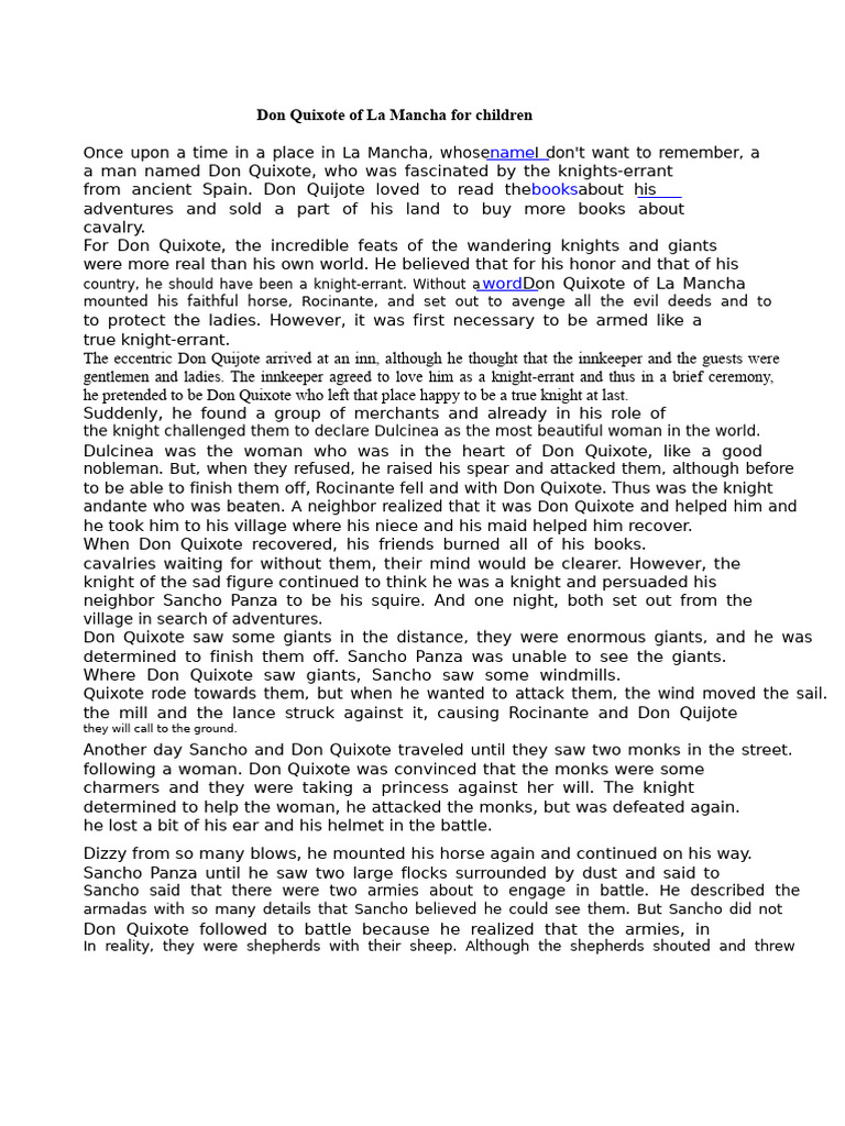 Don Quixote's Adventures for Kids | PDF | Don Quixote