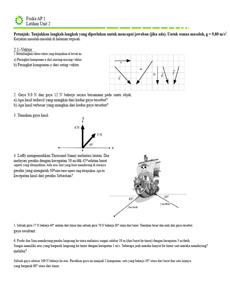 Latihan Fisika AP 1: Vektor dan Proyektil | PDF