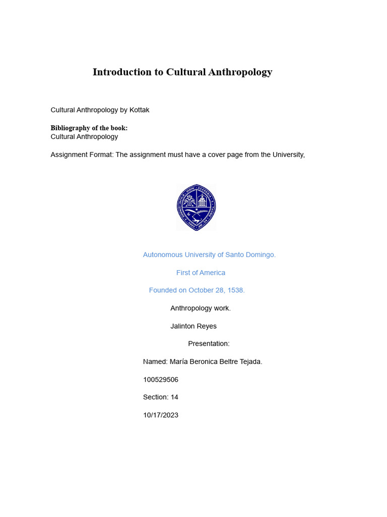 Assignment 2 - Social and Cultural Anthropology - 1.1 | PDF ...