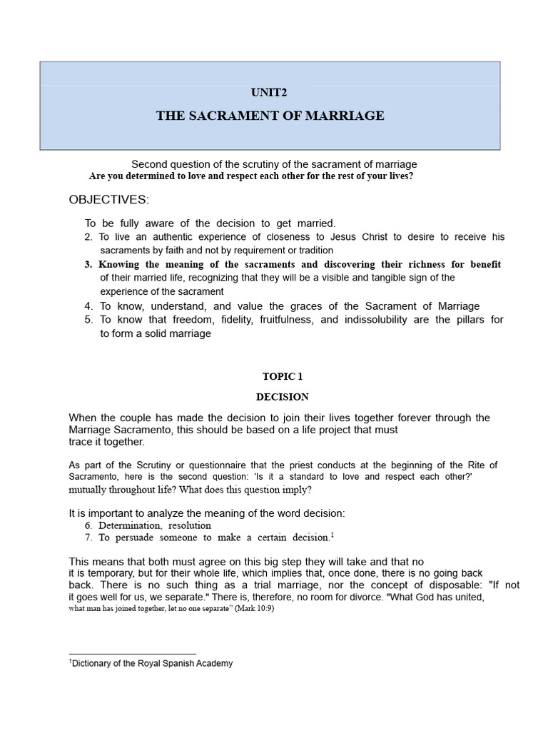 UNIT 2 The Sacrament of Marriage | PDF | Sacraments | Marriage