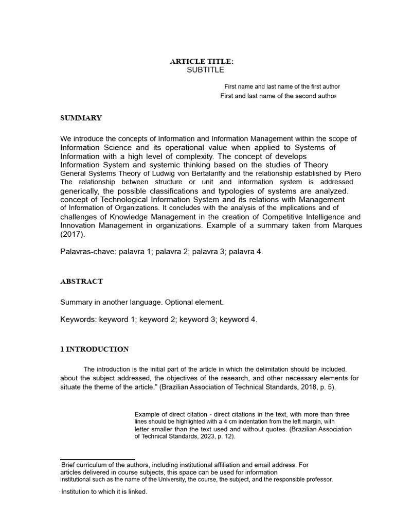 Scientific Article Template - Word - Arial - Updated January 2024 | PDF ...