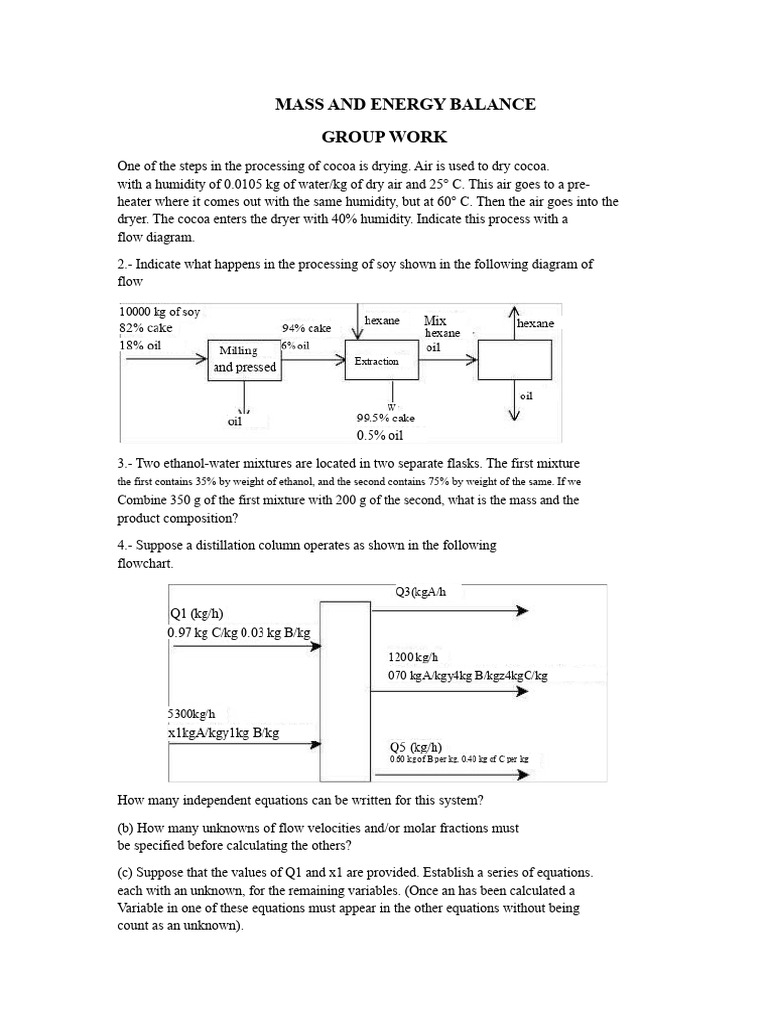 Mass and Energy Balance Exercises | PDF | Mole (Unit) | Humidity