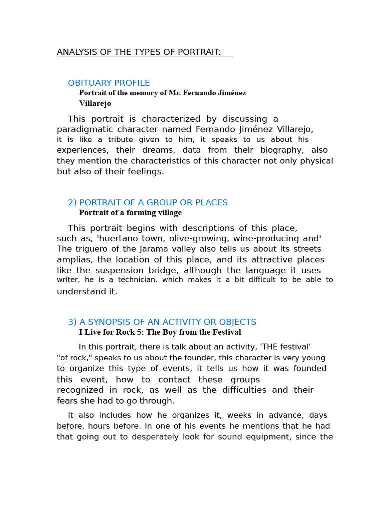 Analysis of The Types of Portrait | PDF