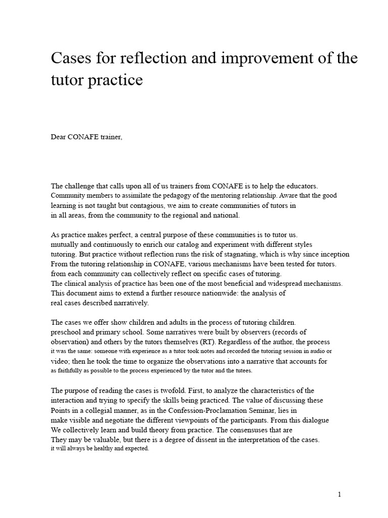Cases For Reflection and Improvement of Tutoring Practice | PDF ...