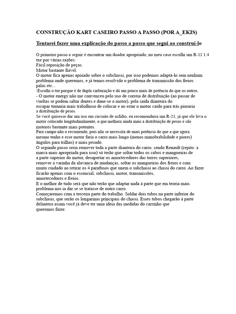 Como Construir um Kart Caseiro Passo a Passo | PDF | Motores | Eixo