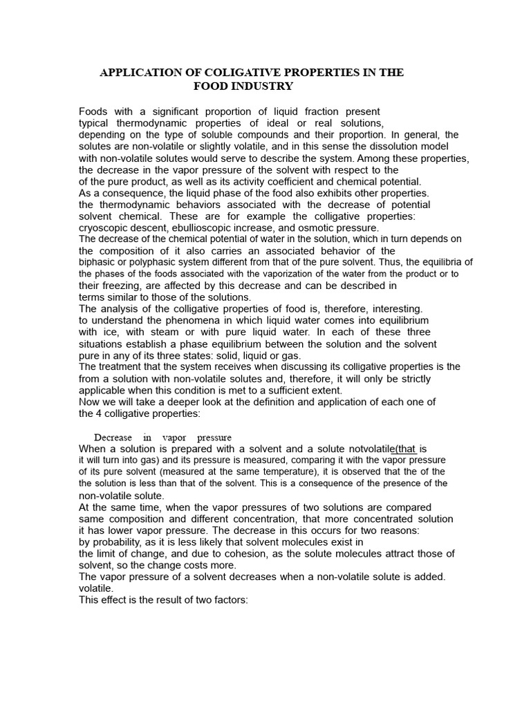 Application of Colligative Properties in The Food Industry | PDF ...