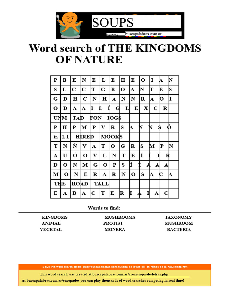Word Search: Kingdoms of Nature | PDF