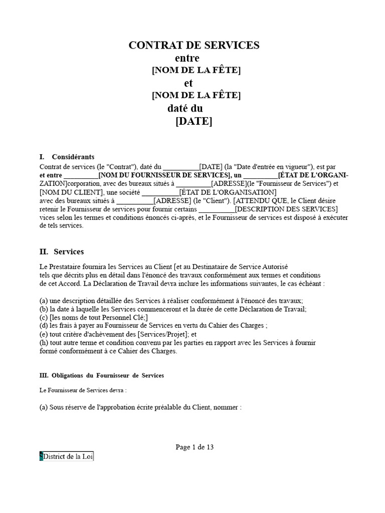 Contrat de Services entre Parties | PDF | Loi | Propriété intellectuelle