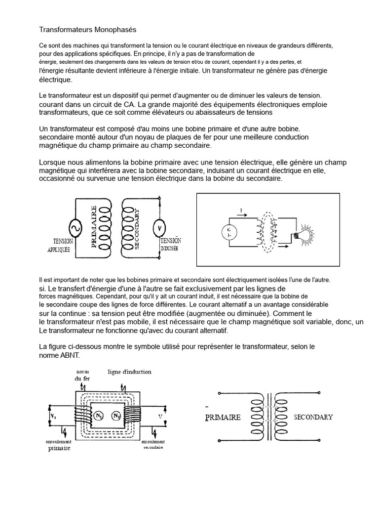 Transformateurs Monophasés : Fonctionnement et Types | PDF | Inducteur ...