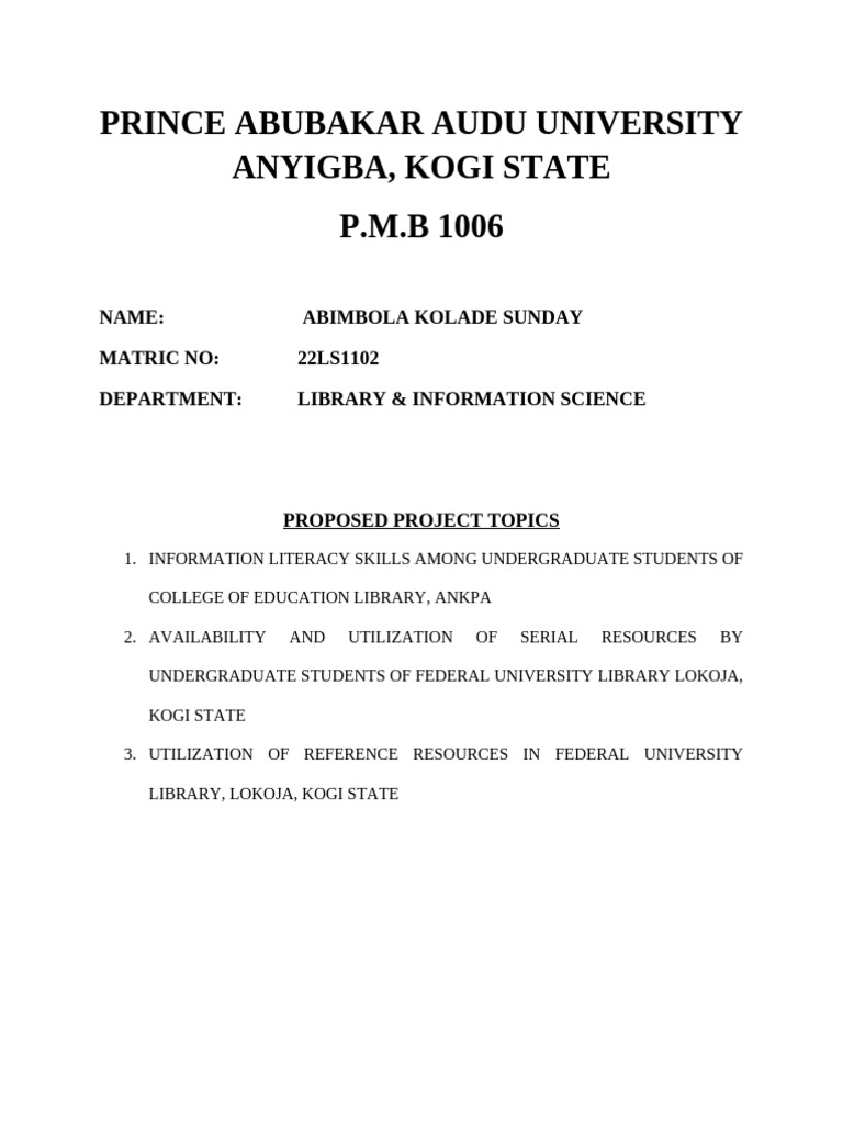 Library Project Topics for Students | PDF