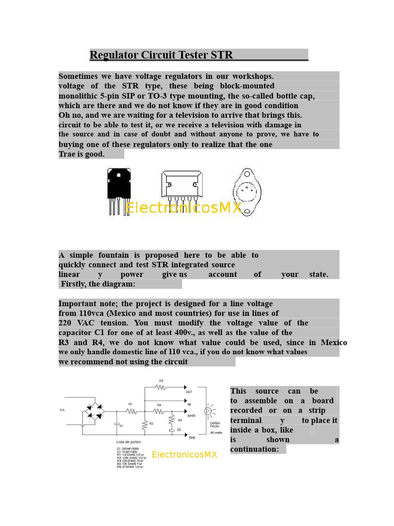 Regulator Circuit Tester STR | PDF | Power Supply | Electrical Equipment