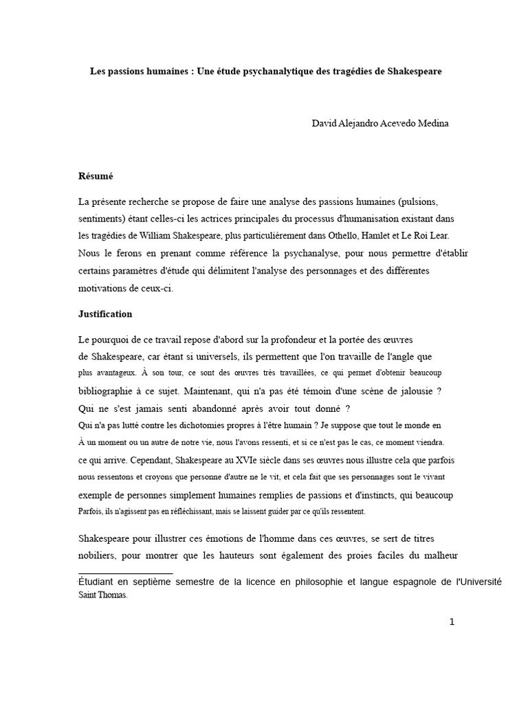 Passions humaines dans Shakespeare | PDF | Psychanalyse | William ...