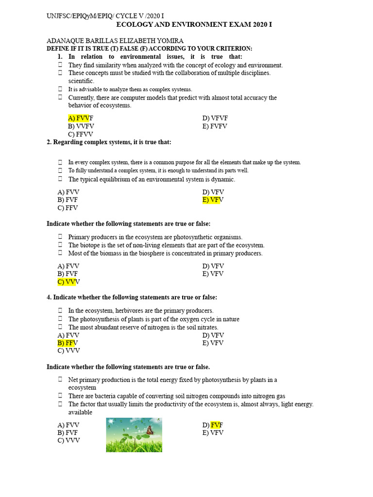 ECOLOGY AND ENVIRONMENT EXAM 2020 I Final PDF | PDF | Ecology | Ecosystem