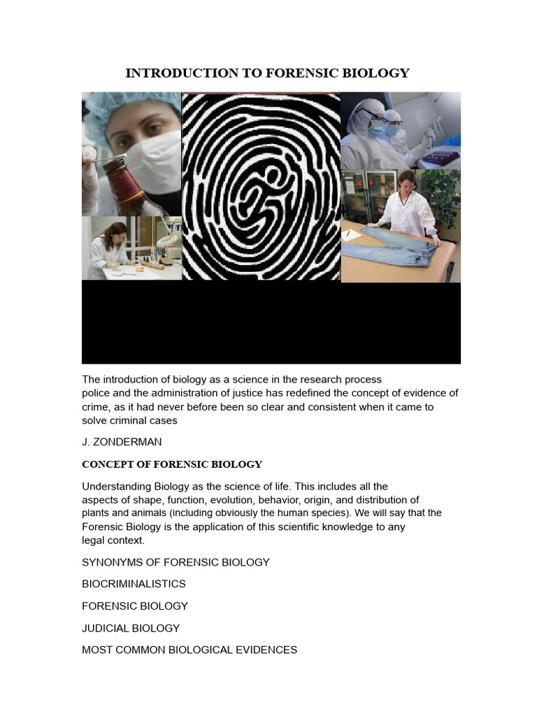The Introduction of Forensic Biology | PDF | Forensic Science | Biology