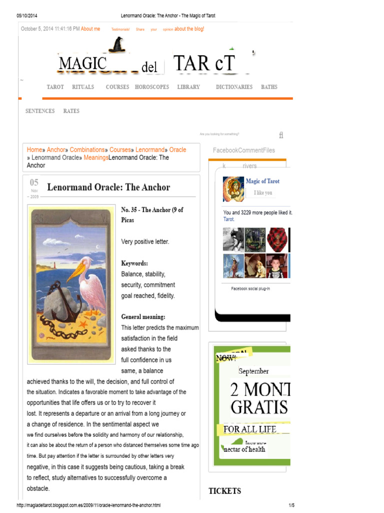Lenormand Oracle: The Anchor Explained | PDF
