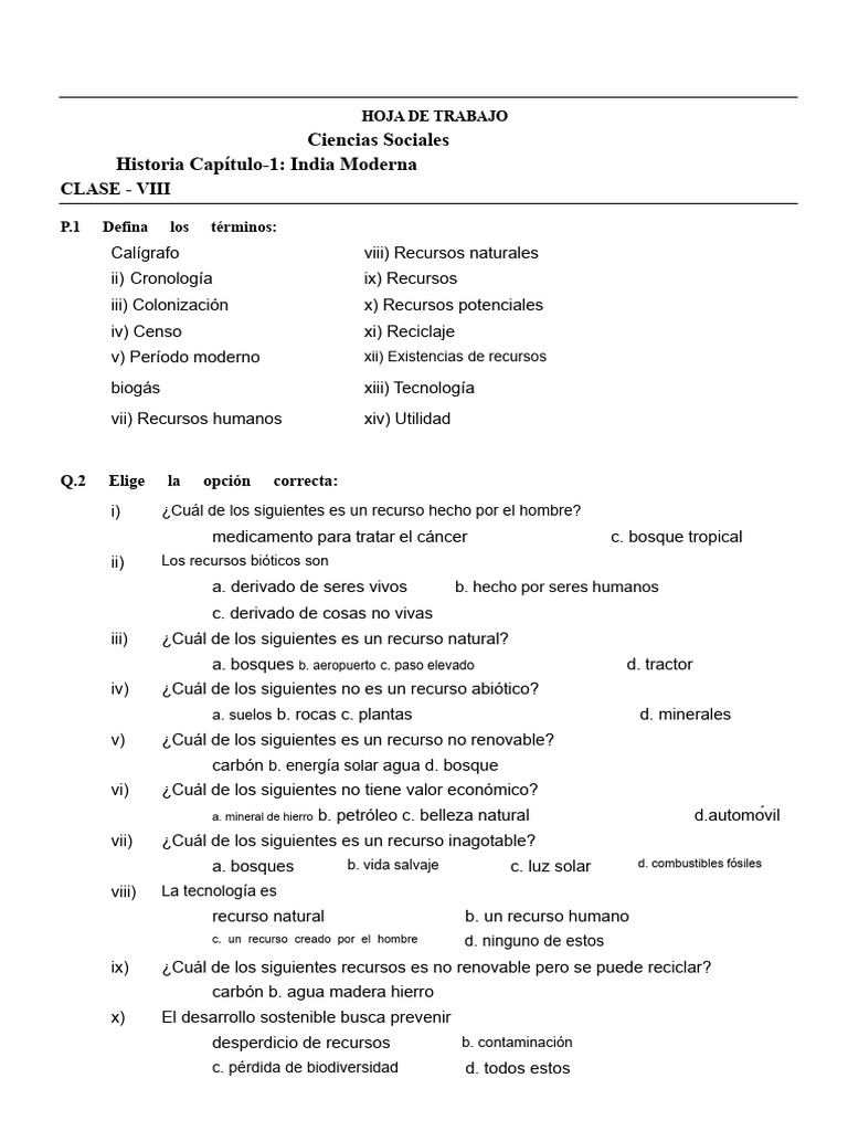 Hoja de Trabajo de Ciencias Sociales de CBSE Clase 8 - India Moderna ...