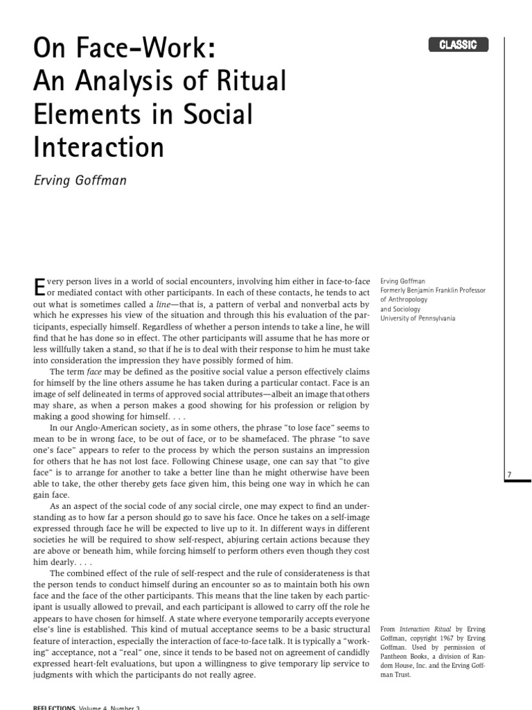 Goffman Face Work | PDF | Rituals | Crime & Violence