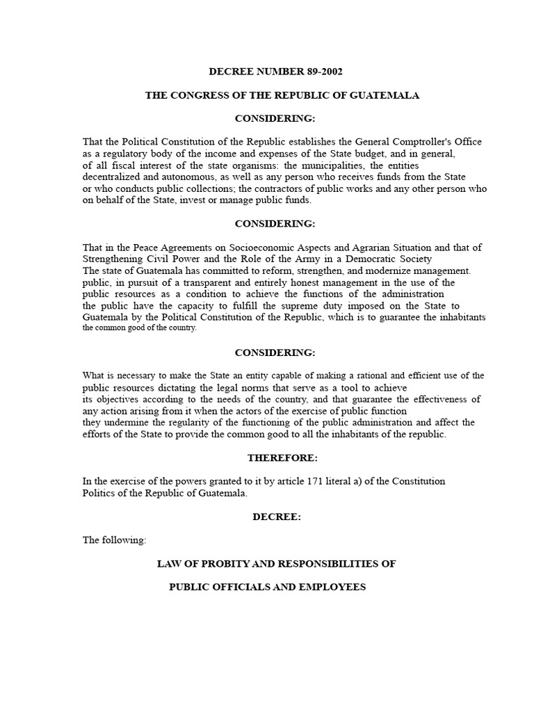 Guatemalan Law on Public Integrity | PDF | Criminal Law | Legal Liability