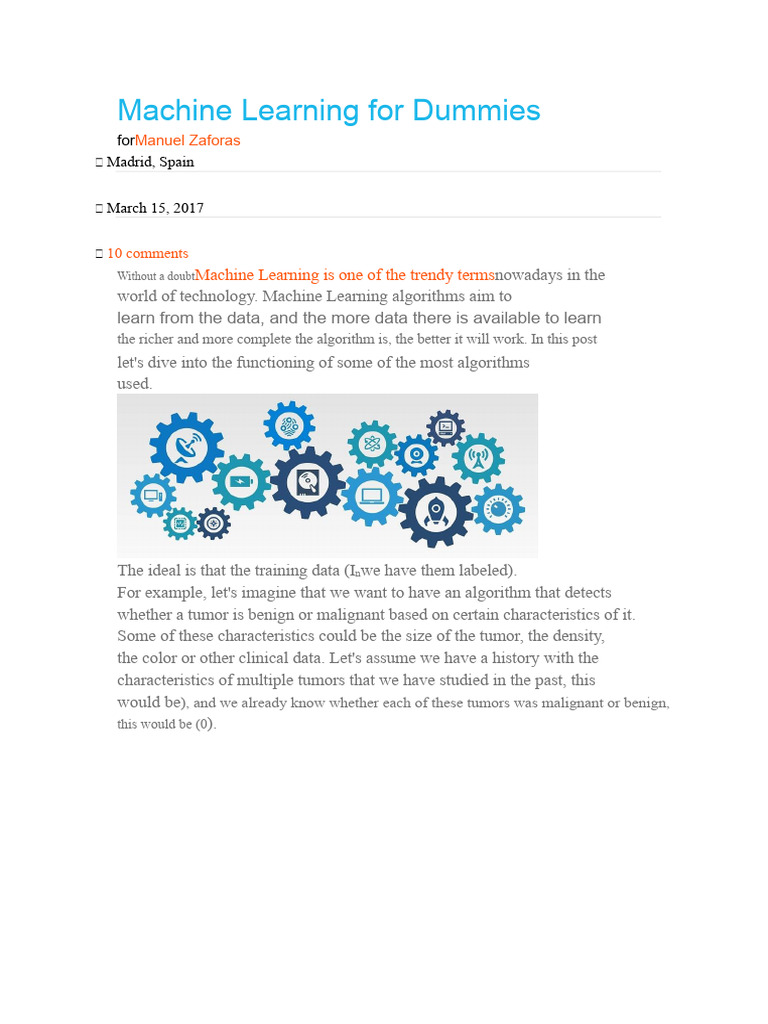 Machine Learning For Dummies | PDF | Support Vector Machine | Cluster ...