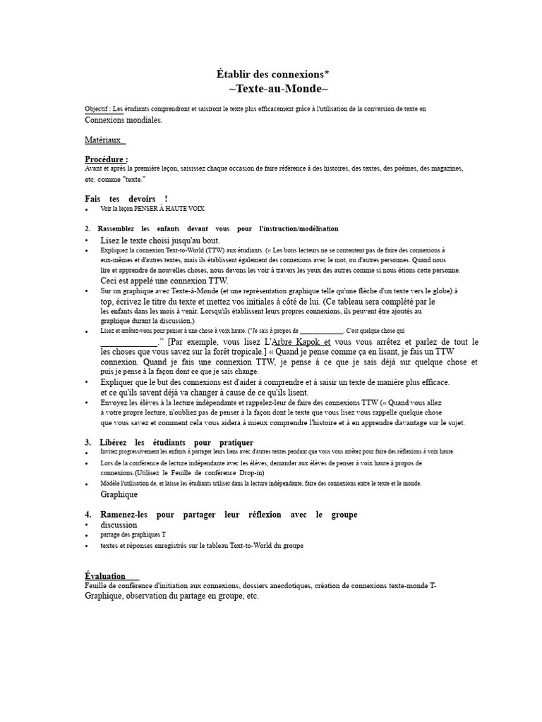 Connexions Textes-Monde en Classe | PDF