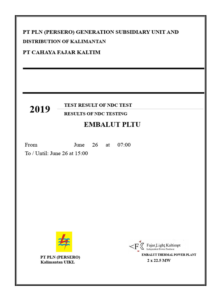 NDC Test Results for Embalut Power Plant | PDF | Electricity ...