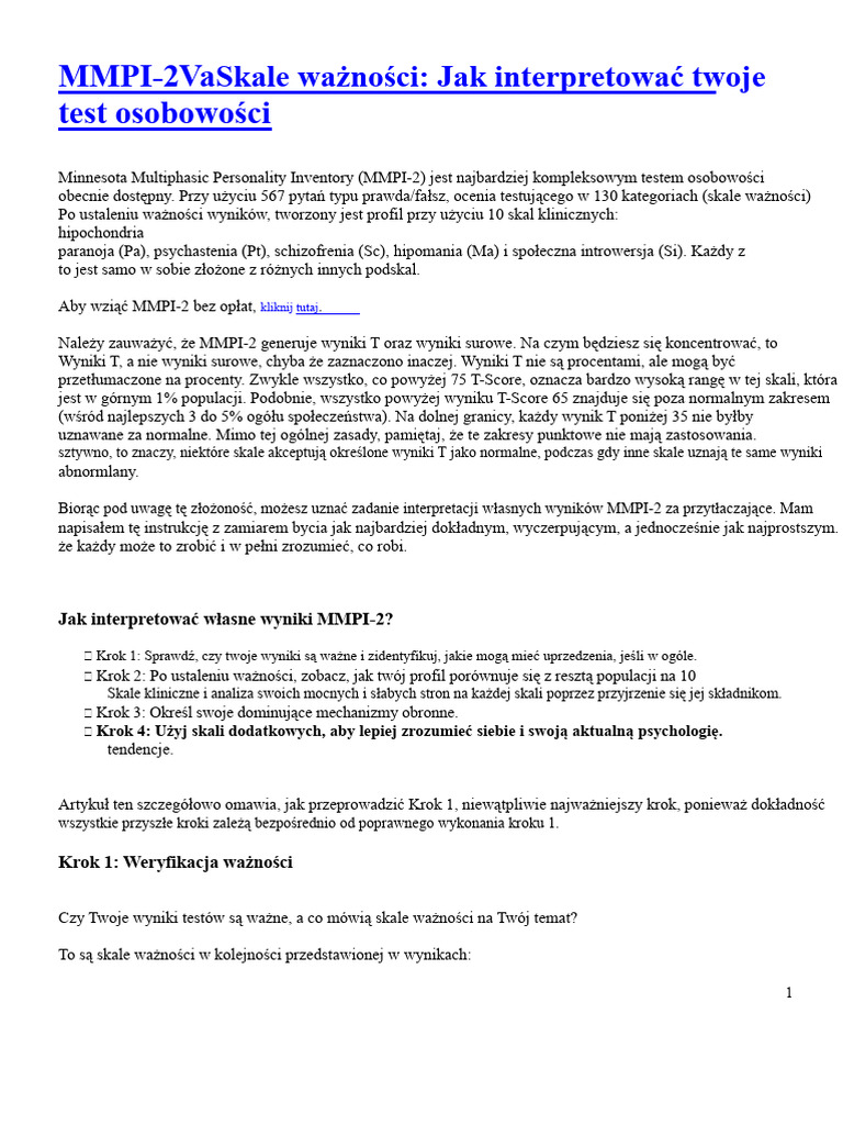 Skale Ważności MMPI-2 | PDF