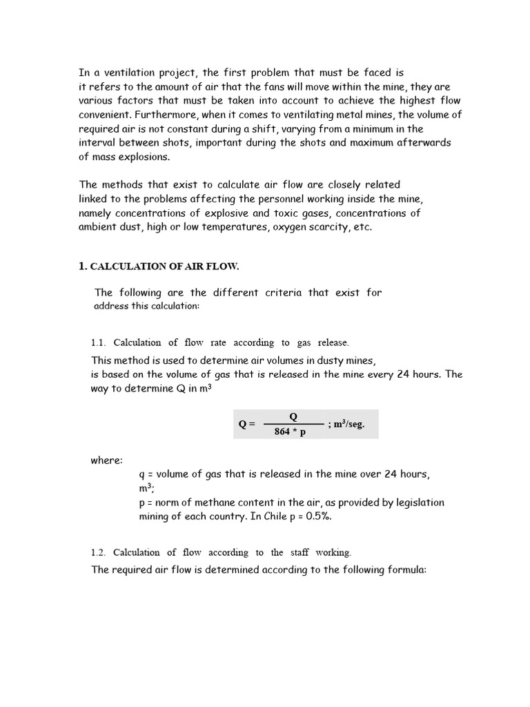Air Flow Calculation Methods in Mining | PDF | Exhaust Gas | Engines