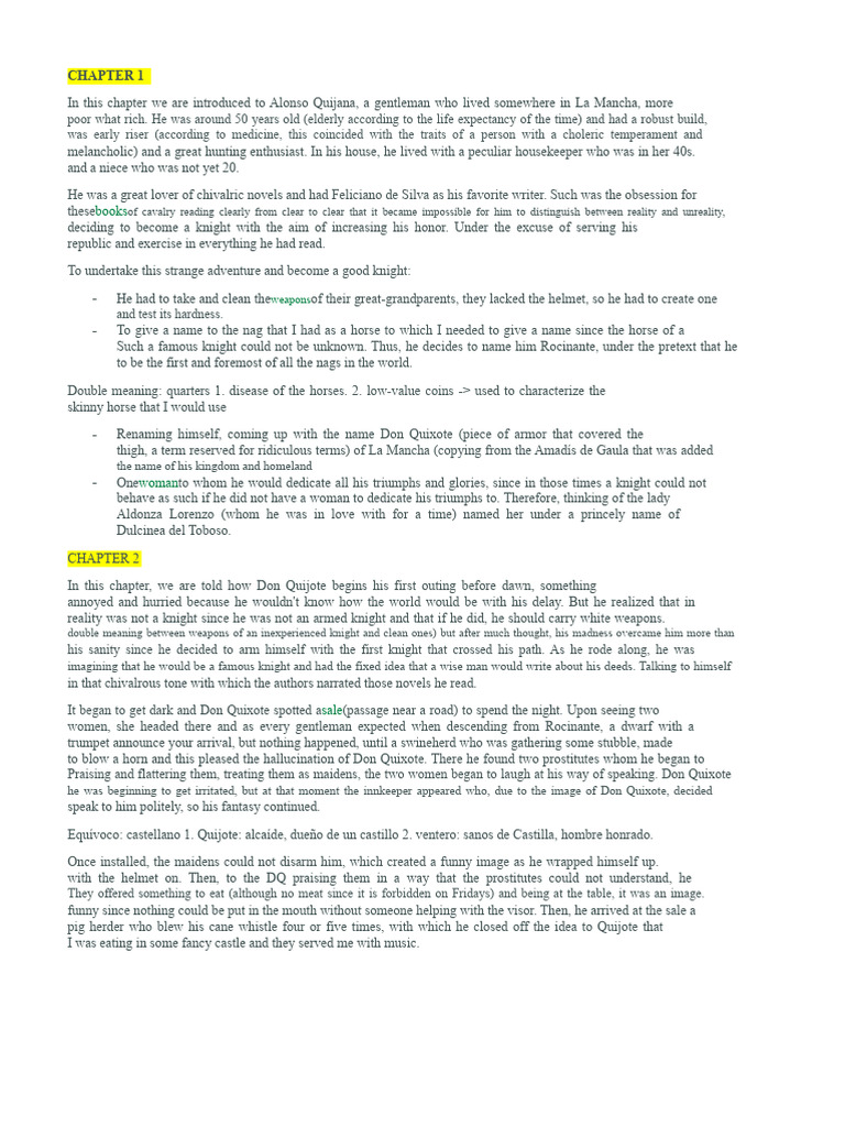 (Summary) Complete Chapters - Don Quixote I, Cervantes | PDF | Don Quixote