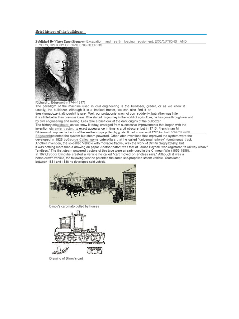 Brief History of The Bulldozer | PDF | Tractor | Construction Equipment