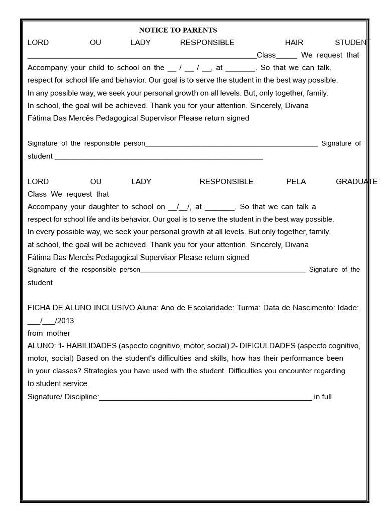 Parent Notification for Student Behavior | PDF | Classroom