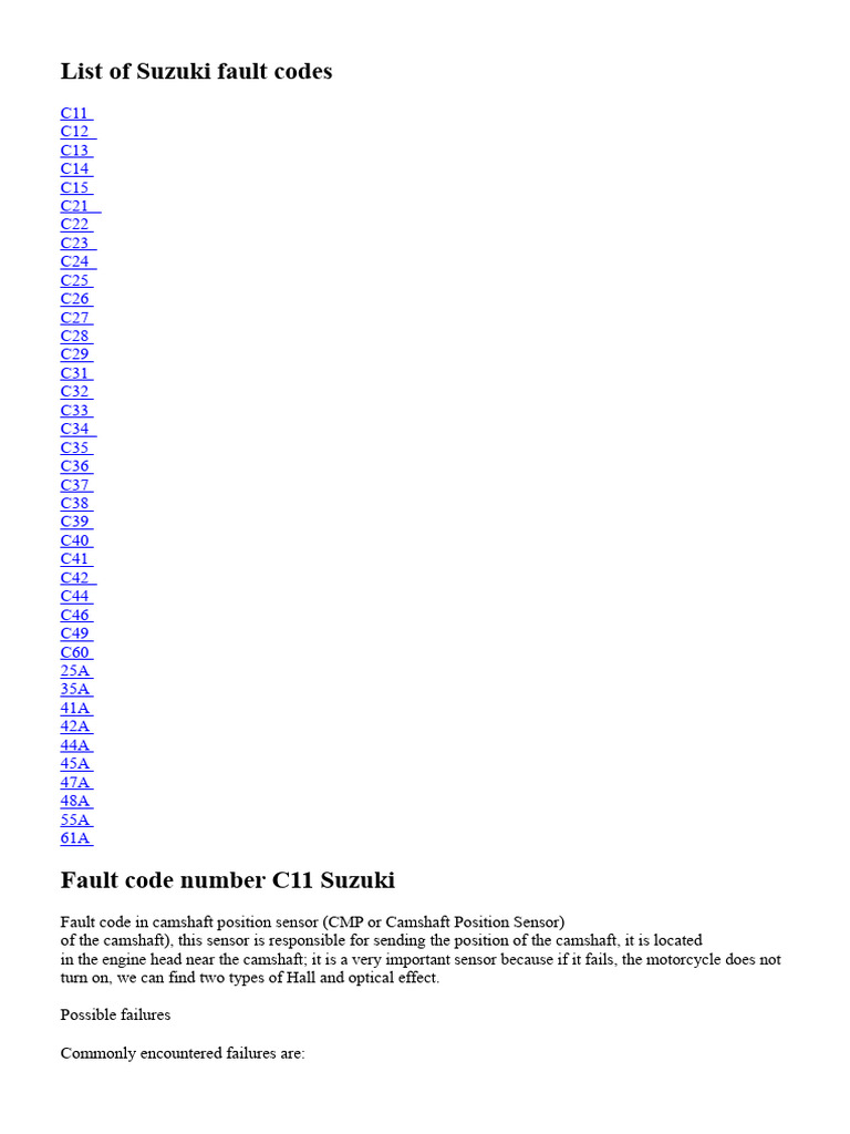 Suzuki Fault Code Reference Guide | PDF | Throttle | Anti Lock Braking ...