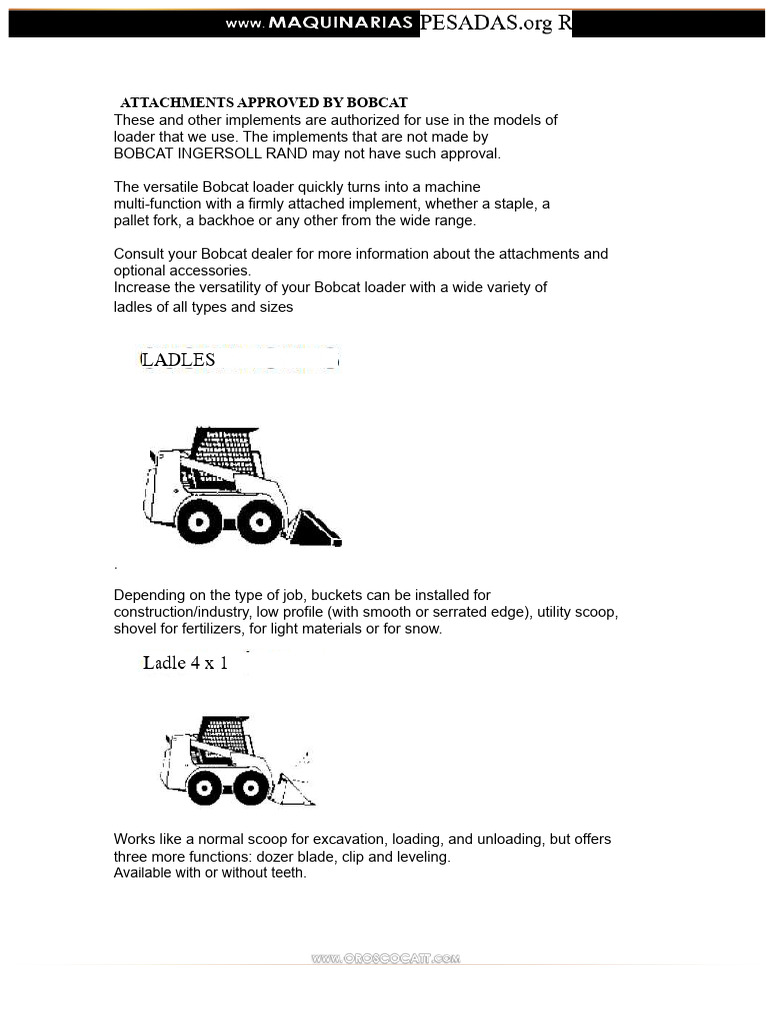 Approved Attachments Tools Accessories Bobcat Mini Loaders | PDF ...