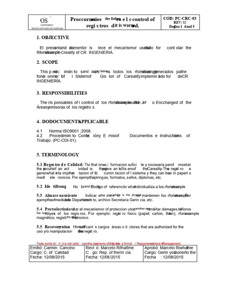 Procedure For Quality Records Control | PDF