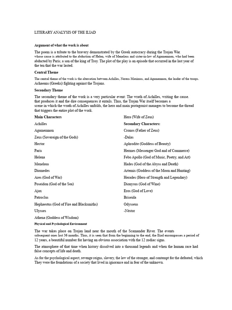 Literary Analysis of The Iliad | PDF | Iliad | Trojan War