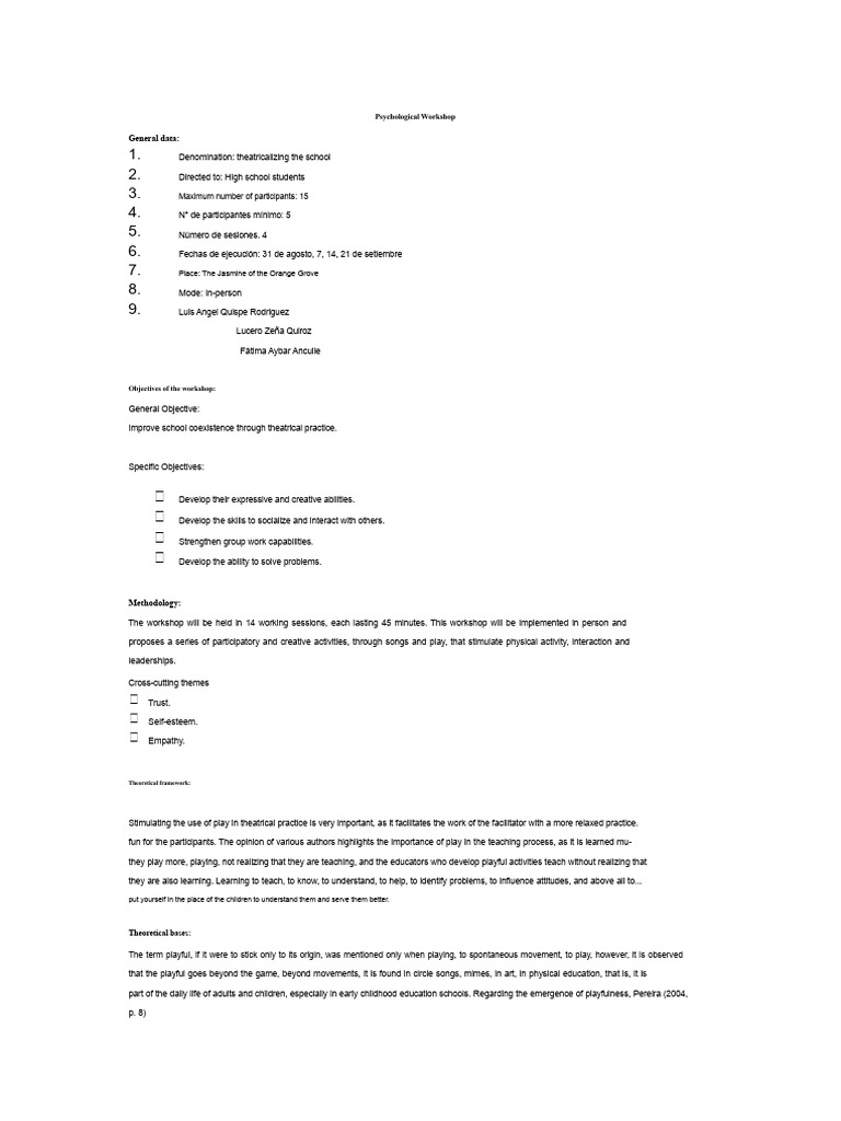 Theater Workshop For Teenagers | PDF | Behavioural Sciences | Psychological Concepts