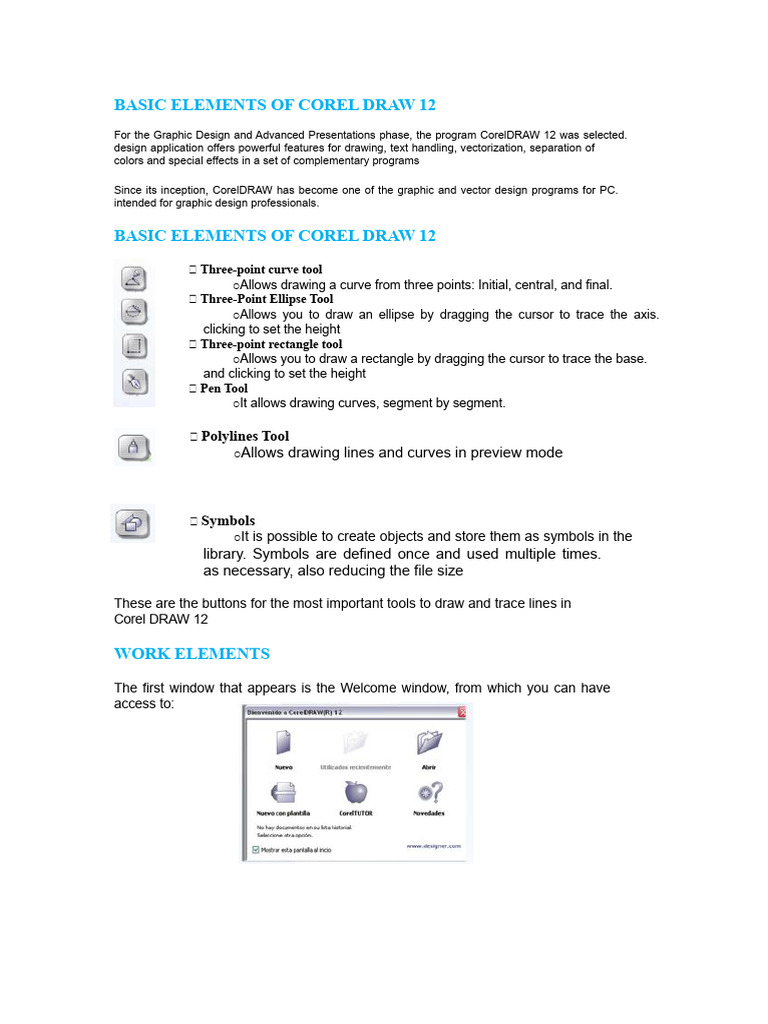 Basic Elements of Corel Draw 12 - 1 - DOWNLOADABLE | PDF | Window (Computing) | Software
