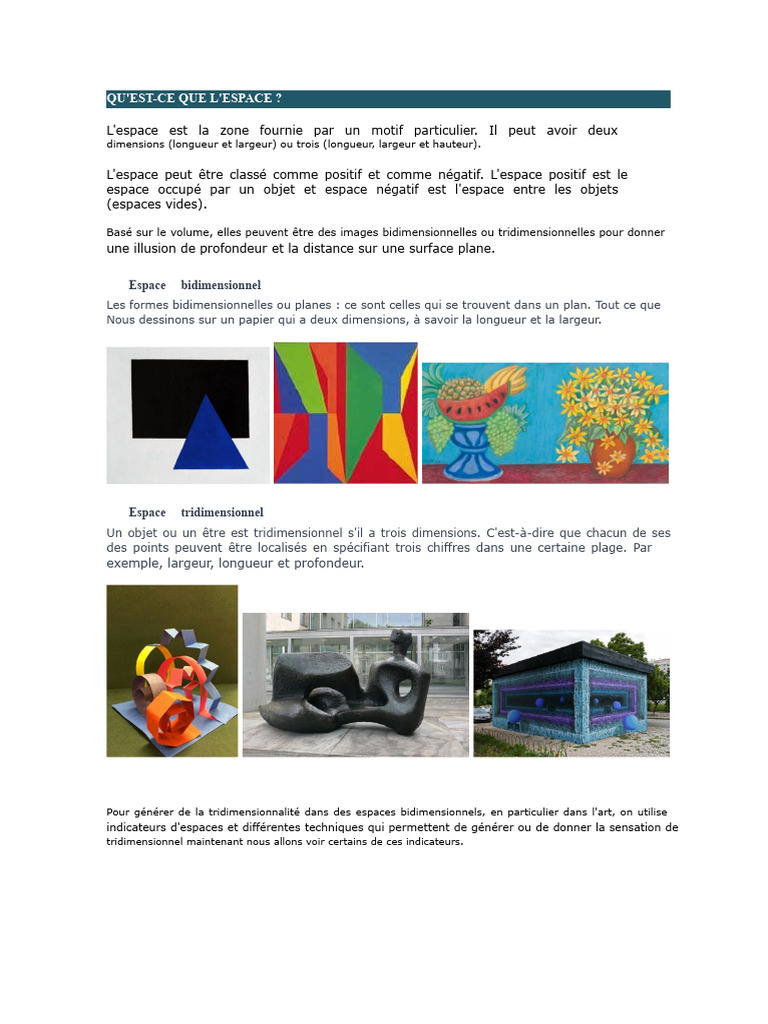 Comprendre l'Espace : Dimensions et Indicateurs | PDF | Perspective ...