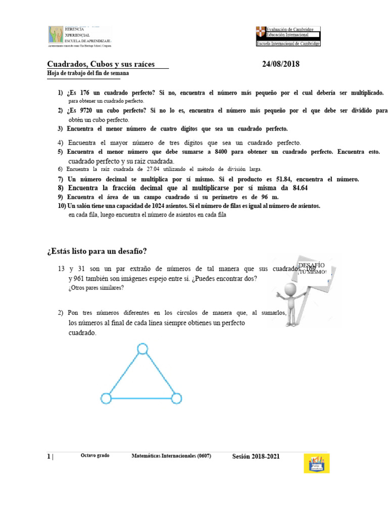 Cuadrados, Cubos y Raíces (Tarea de Fin de Semana) PDF | PDF